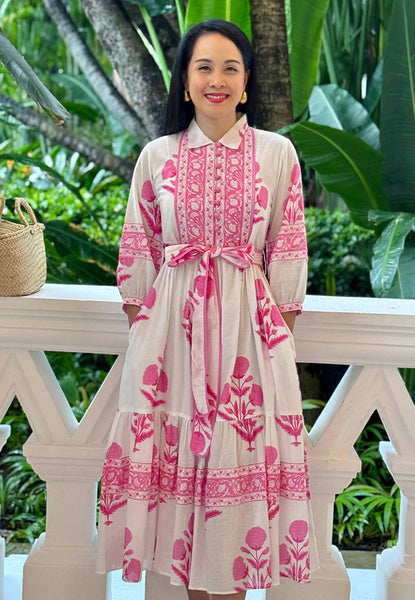 Jayla Dress Pink – Handblock Cotton Dress | WYLD Shop – theWYLDshop