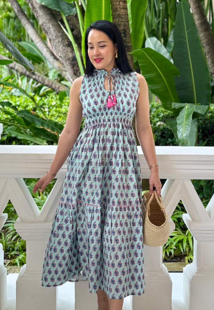 Vine and Branches Lana Dress - Turquoise | WYLD Singapore